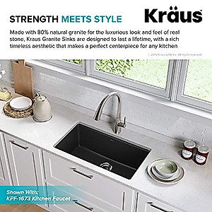 Kraus KGU-413B Undermount Single Bowl Granite Kitchen Sink, 31 Inch, Black