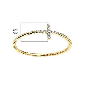 14K Yellow Gold Diamond Accented Sideways Cross Rope Design Statement Ring (K-M Color) - Size 7-1/4
