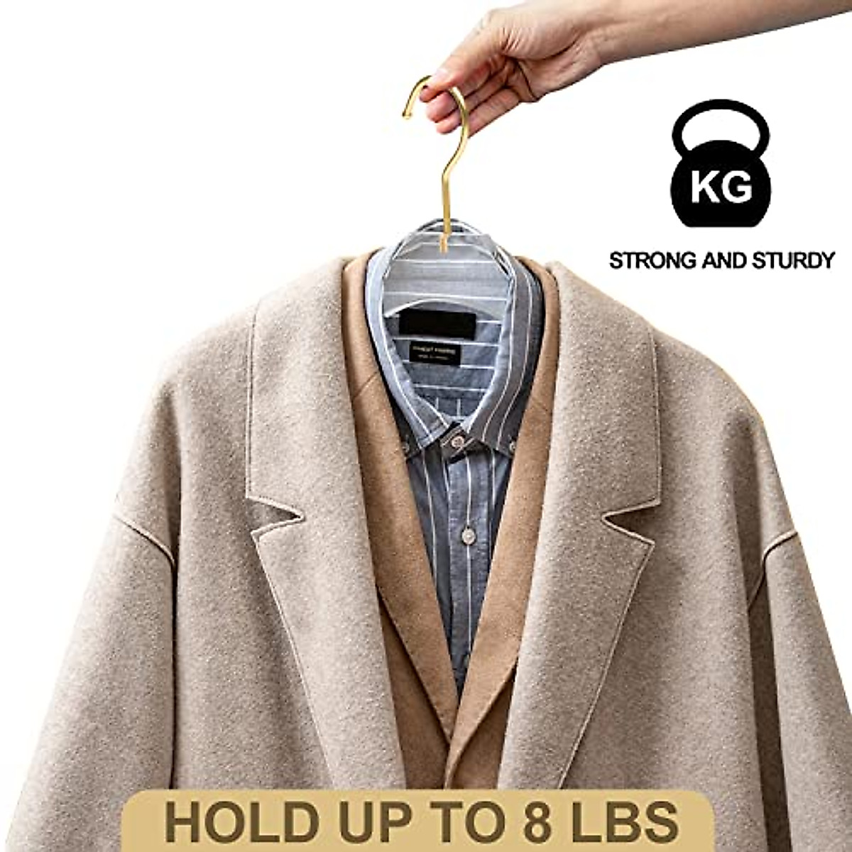 Quality Clear Acrylic Clothing Hangers – 2 Pack, Curved Stylish Clothes Hanger with Gold Hooks - Coat Hanger for Dress, Suit - Closet Organizer Adult Hangers - Heavy Duty Cloth Hangers (Gold Hook, 2)