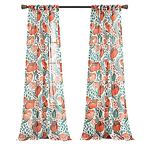 Lush Decor Pair Poppy Garden Sheer Window Curtain Panels Multi 52X84 Set, 84" Long x 52" Wide