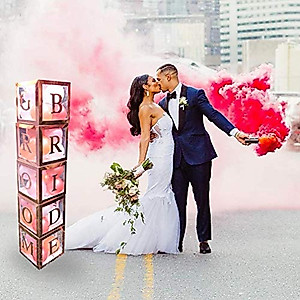 96 PC Bridal Shower Decorations Balloon Boxes Rose Gold - Transparent Block with BRIDE TO BE + GROOM + A - Z Letters and 40 Balloons- Engagement Bachelorette Parties Weddings Centerpieces Photo Booth