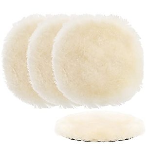 Fasmov Wool Polishing Pad 4 Pack 7 Inches Soft Sheepskin Buffing Pads with Hook and Loop Back Wool Cutting Pad for for Cleaning & Cutting, Polishing