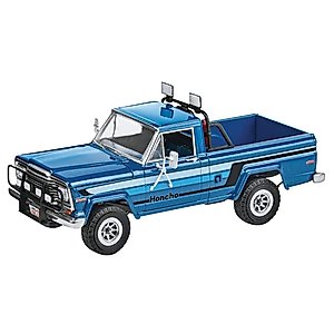 Revell Level 4 Model Kit 1980 Jeep Honcho Pickup Truck Ice Patrol with Snowmobile 1/24 Scale Model