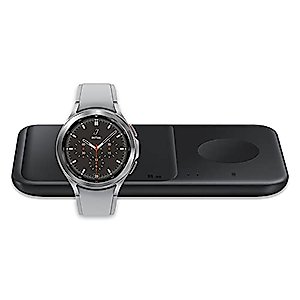 Samsung Galaxy Watch 4 Classic 42mm Smartwatch Bluetooth, Silver (US Version) with Samsung Wireless Charger Fast Charge Pad Duo (2021), Black