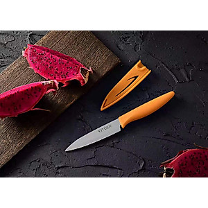 VITUER Paring knife, 8PCS Paring knives (4 Knives and 4 Knife cover), 4 Inch Peeling Knife, Fruit and Vegetable Knife, Ultra Sharp Kitchen Knives, German Steel, PP Plastic Handle