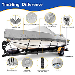 YimSting Center Console Boat Cover 17-19 ft, Upgraded 900D Heavy Duty Waterproof Boat Cover for Center Console Boat 17ft 18ft 19ft, Marine Grade Canvas, Gray