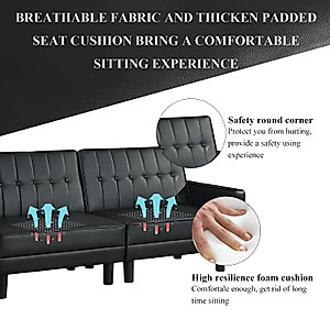 Convertible Futon Sofa Bed Upholstered Sofa Couch Sleeper with Adjustable Backrest and Side Pockets Loveseat Sofa for Living Room Dorm