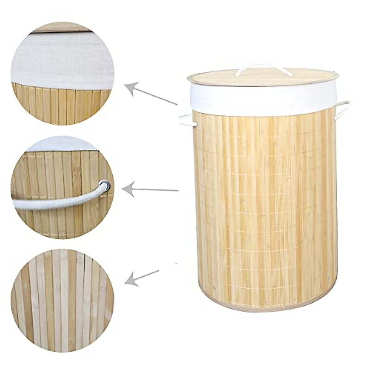 Bamboo Round Clothes Laundry Hamper with Lid 2 Removable Liner Bags,Handwoven Bamboo Laundry Basket with Easy Carry Handles,Large Clothes Basket for Clothes,Bedroom, Toys in Bathroom, Beige