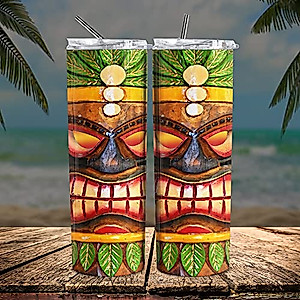 WODORO Tiki Totem Stainless Steel Skinny Tumbler 20oz, Tiki Bar Hula Lessons Aloha Tropical Hawaii Beach Summer Drinkware, Gifts For Beach Lovers, Life Is Better At The Beach (02)