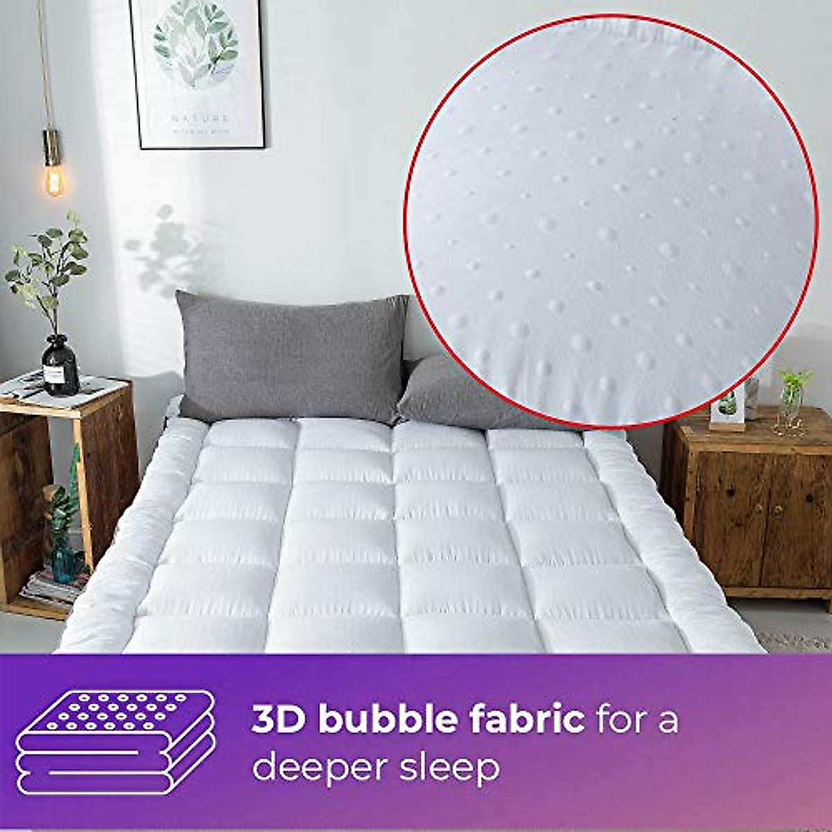 SUFUEE Mattress Topper Full & Mattress Pad Protector - Quality Plush Luxury Down Alternative Pillow Top -  2inch Extra Thick Mattress Cover(54"x75")