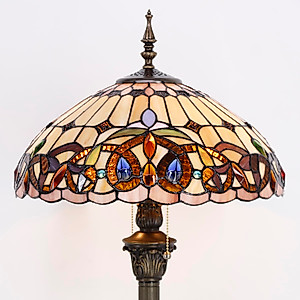 WERFACTORY Tiffany Floor Lamp Serenity Victorian Stained Glass Standing Reading Light 16X16X64 Inches Antique Pole Corner Lamp Decor Bedroom Living Room Home Office S021 Series
