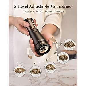 Electric Salt and Pepper Grinder Set with 4.5oz Large Capacity, Stainless Steel Rechargeable Salt and Pepper Grinder with 1.8" Wide Mouth, Storage Base,Adjustable Coarseness, and One-Hand Operation