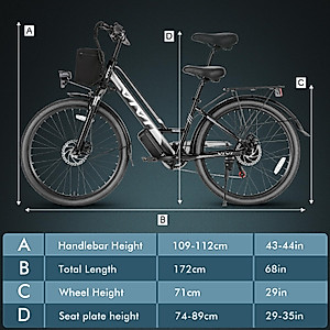 Vivi Electric Bike 500W Commuter Ebike 26" Electric City Cruiser Bicycle, 20 MPH Ebikes for Adults with 48V Removable Battery, Up to 50 Miles, Professional 7 Speed