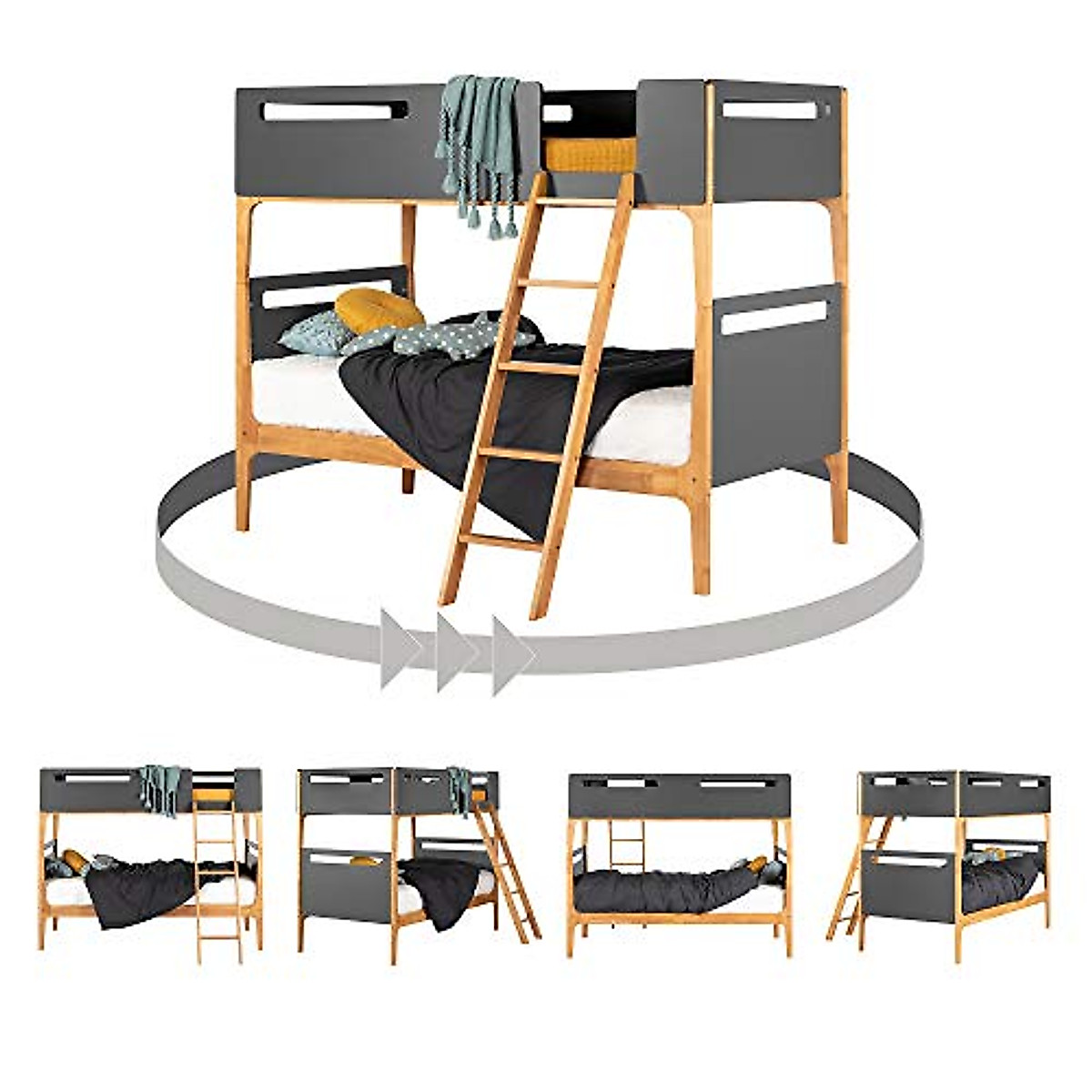 South Shore Bebble Bunk Bed, Twin, Charcoal Gray and Exotic Wood