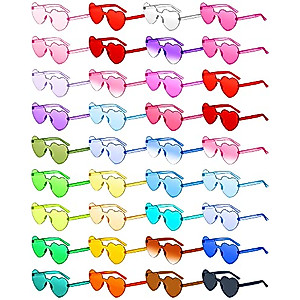 60 Pairs Rimless Sunglasses Heart Sunglasses Frameless Heart Shaped Sunglasses Transparent Candy Color Trendy Fun Sunglasses for Women Girls Bachelorette Party Favor, 30 Colors