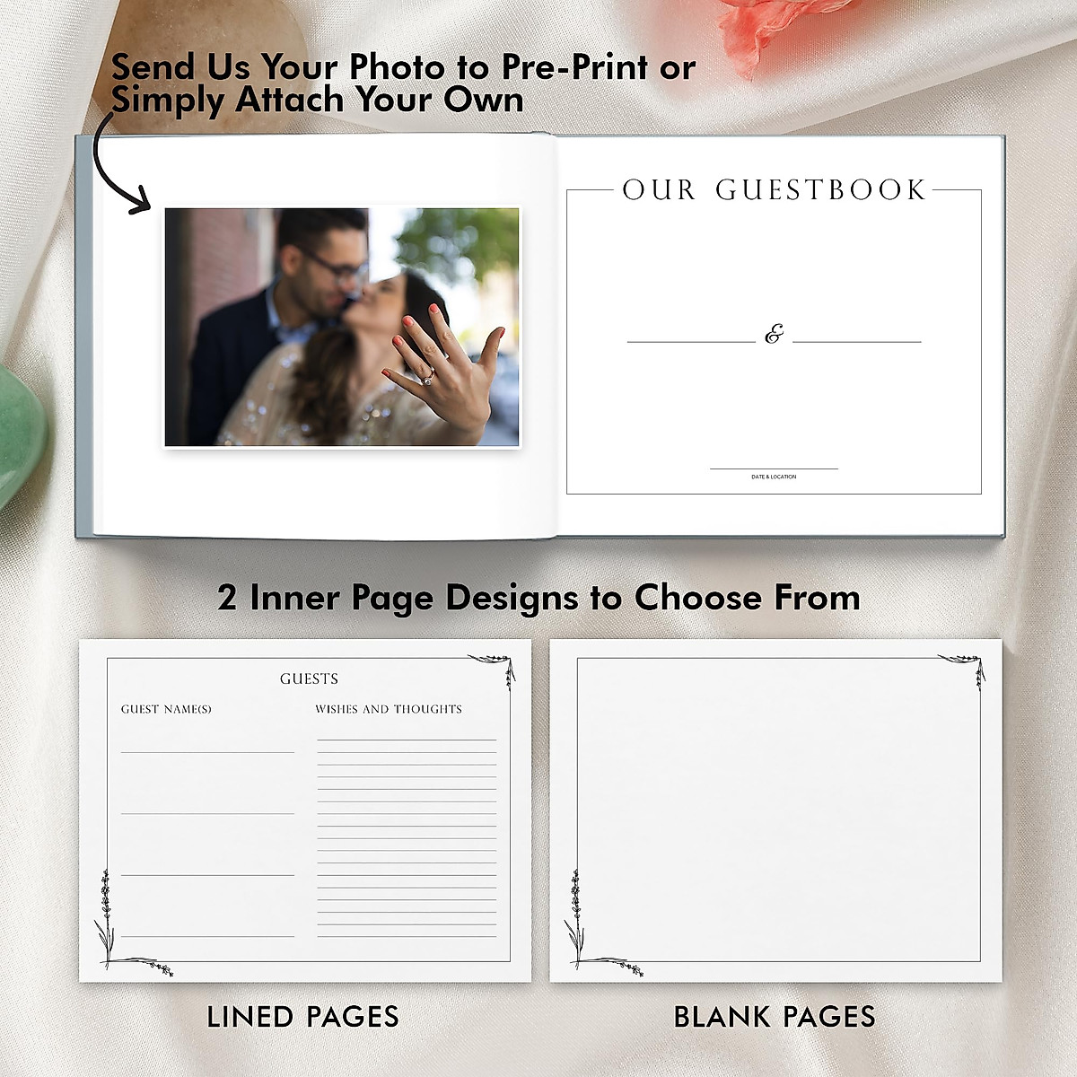 SOUL MAMA Personalized Wedding Guest Book - 9x7 Inch Black Guest Book Signs for Wedding with Customizable Names and Date Cover | Custom Wedding Guestbook for Wedding Reception, Baby Shower & Birthday