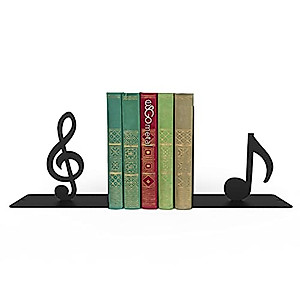 Bookends Music Notes, Bookends for Shelves, Book Ends for Office, Modern Bookends for Desk and Bookshelves, Metal bookends, Heavy Duty Metal Black Bookend Support, Creative Book Ends.