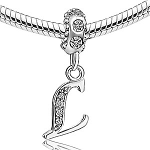 JMQJewelry L Initial Letters Alphabet Graduation April Birthstone Dangle Mother Womens Bead Charms for Bracelets L Fits Pandora Bracelets Thanksgiving