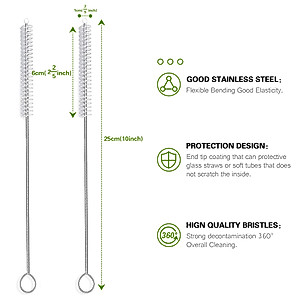 Straw Cleaner Brush Set, 10 Pieces 10 Inch Stainless Steel Handle Straw Brush Set, Extra Long Straw Brush for Tumbler, Sippy Cup, Water Bottle and Tubes (10inch)