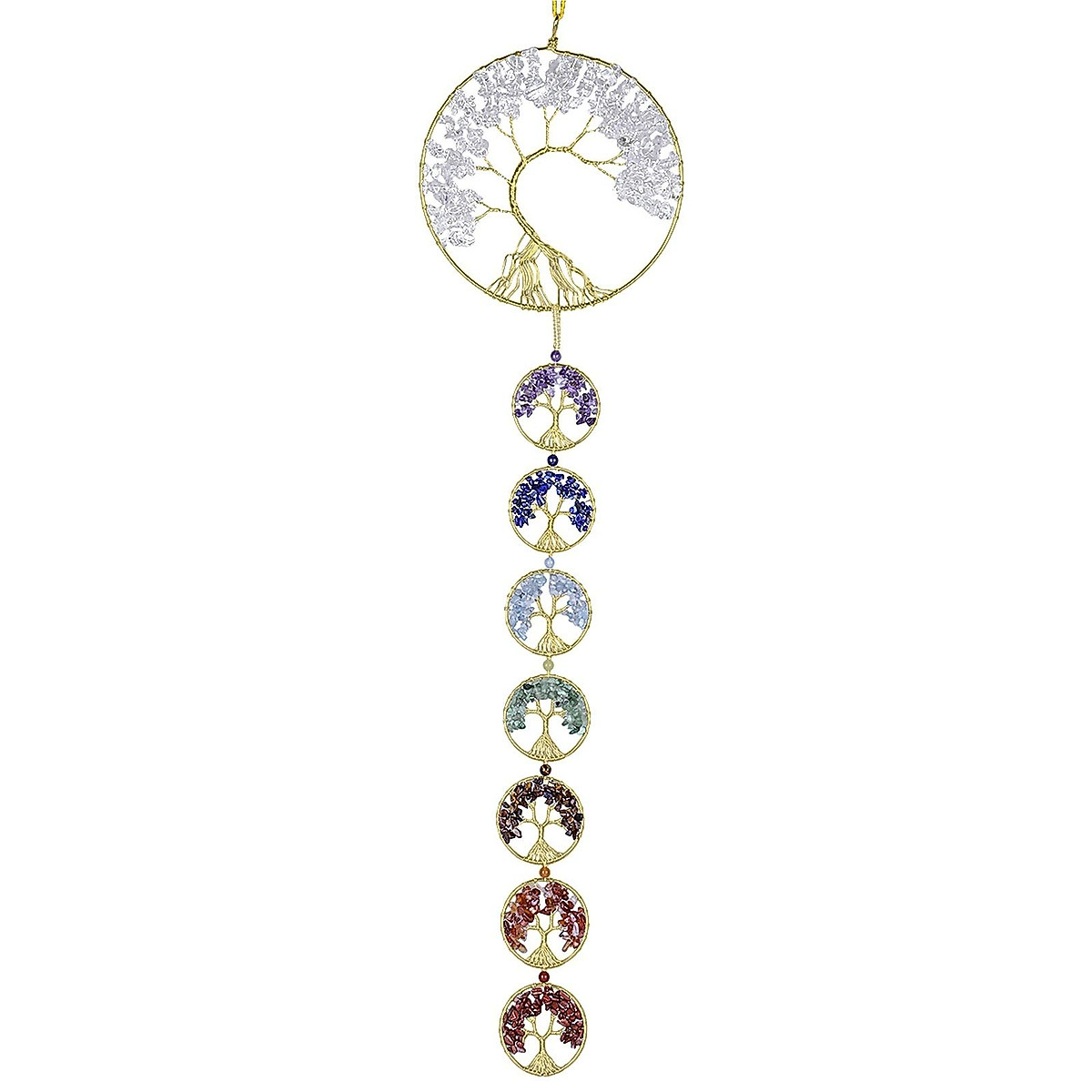 Yatming 7 Chakra Tree of Life Hanging Ornament Tumbled Crystals Wall Hanger Meditation Home Decor