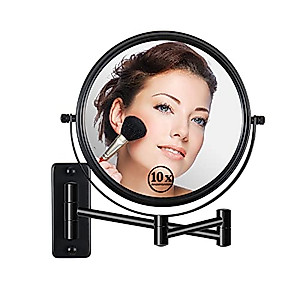 LANSI Wall Mounted Makeup Mirror, 1X/10X Magnifying Mirror 360° Extendable Arm Mirror for Makeup, 8 Inch Double Sided Vanity Mirror for Bathroom, Wall Mirror for Teen Girls, Women, Black