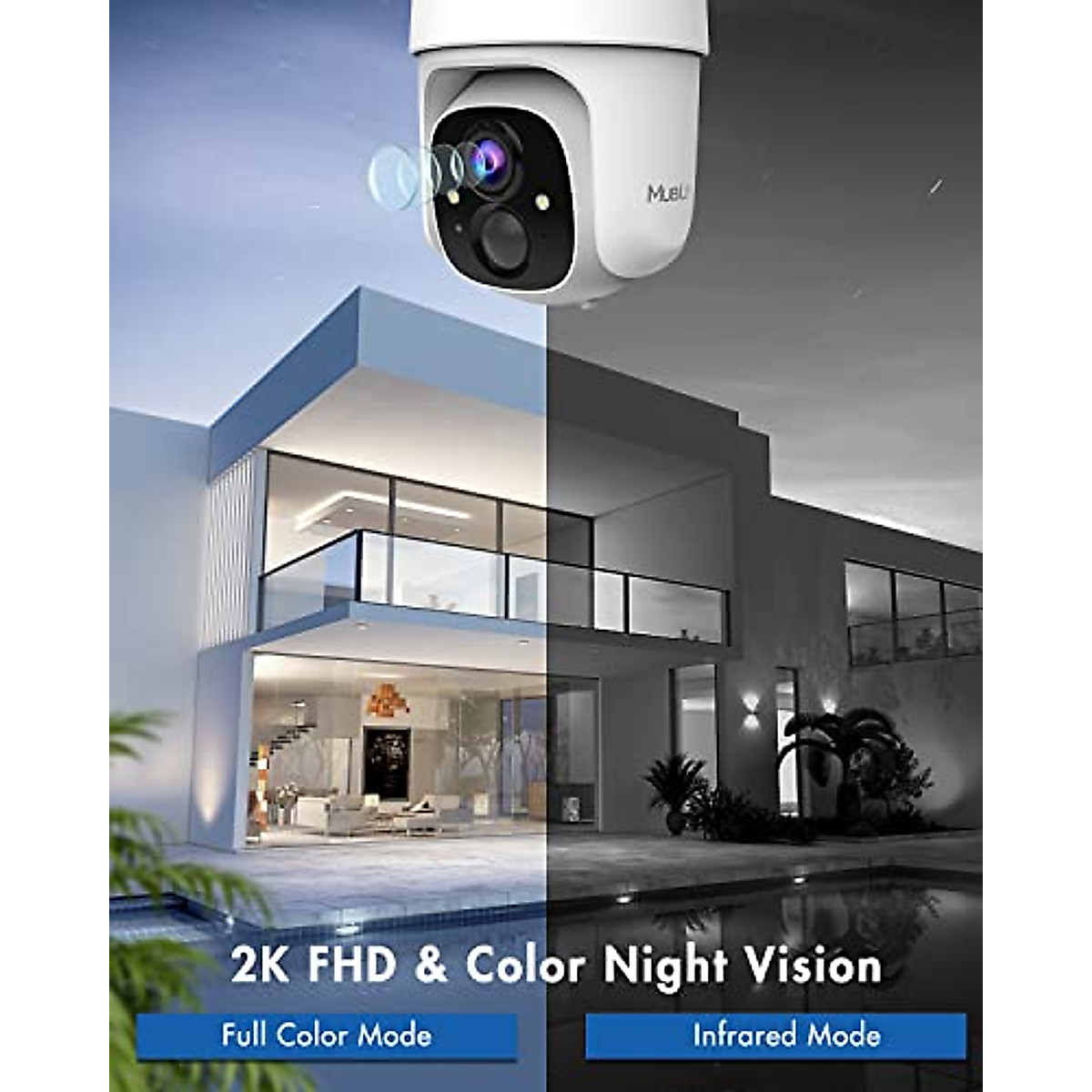 MUBILIFE 2K Wireless Security Camera, 360° Pan Tilt Outdoor Cameras for Home Security, Battery Powered, IP66 Waterproof, AI Motion Detection, Color Night Vision, Siren & Spotlight, 2.4G WiFi