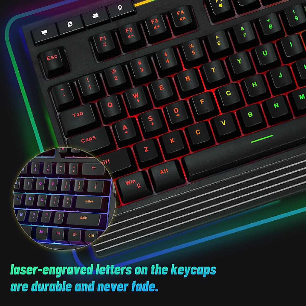 TuparGo Computer RGB Backlit USB Wired Gaming Keyboards 104 Keys, 25 Anti-Ghosting Spill-Resistant Mac Keyboard for Desktop and PC, Black