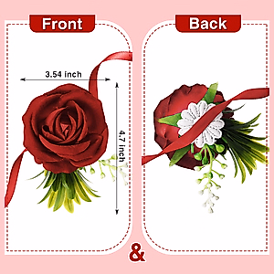 4 Pcs Corsage Wristlet for Wedding Rose Wrist with Ribbon Girl Bridesmaid Wrist Bridal Wrist Flower Corsage Hand Flower Decor for Wedding Ceremony Prom Dinner Anniversary (Burgundy, Wrist Corsage)