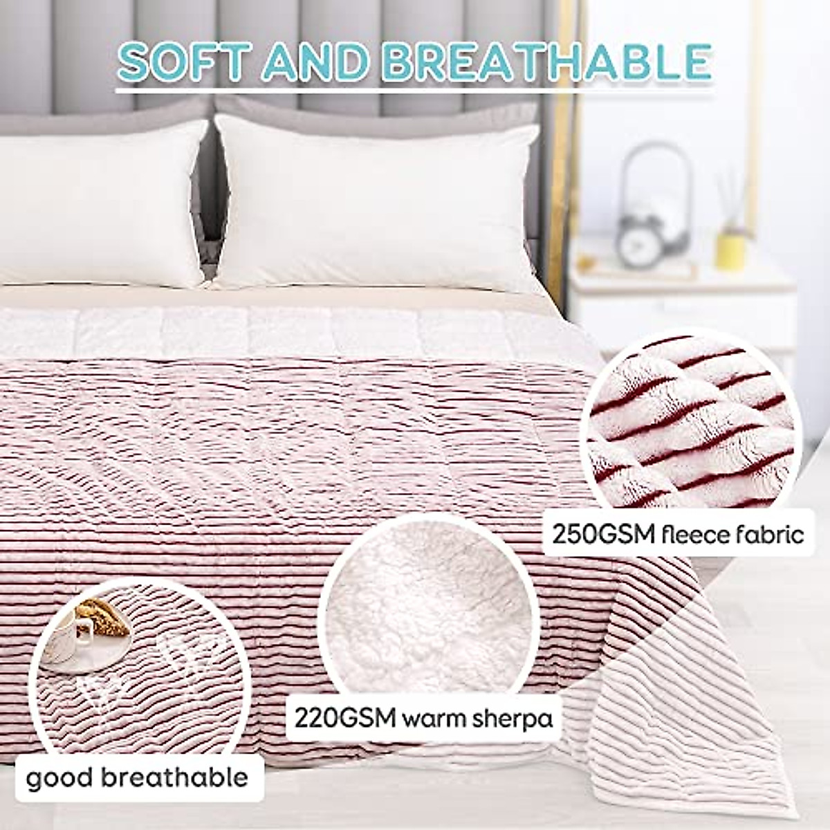 Sherpa Weighted Blanket - Adult Fuzzy Weighted Blanket 20lbs for Men & Women, Super Soft & Warm Fleece Weighted Blanket to Help with Fast Sleep 60"x80", Burgundy by Topblan