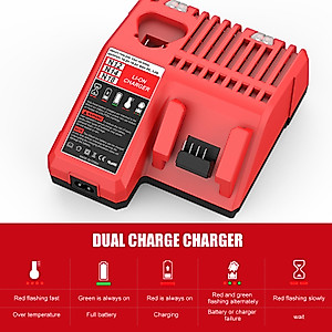 2Pack 6500mAh 48-59-1850 Batteries for 18V Milwaukee M18 Battery 18Volt XC M18 48-11-1815 48-11-1820 48-11-1850 48-11-1860 + 48-59-1812 Charger for 18V Milwaukee M18 Battery Charger
