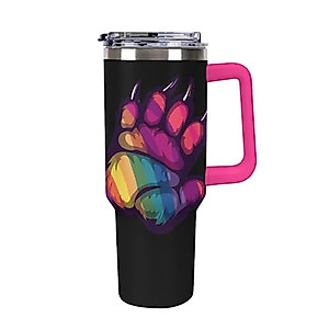Bear Paw LGBT Rainbow Flag Gay 40 Oz Tumbler Insulated Stainless Steel Water Bottle Travel Mug Car Cup with Handle And Straw