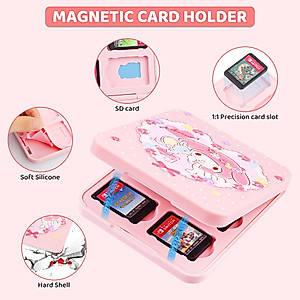 FUNDIARY Cute Carrying Case for Nintendo Switch and Switch OLED, Hard Portable Travel Case for Switch and Switch OLED, Case Accessories Bundle with Game Case and 2 Thumb Caps - Anime Bunny