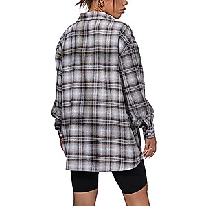 LYANER Women's Long Sleeve Plaid Collar Button Down Boyfriend Shirt Blouse Top Grey 3X-Large