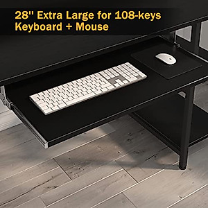 55" Computer Desk with Power Outlet & USB Ports, Heavy Duty Desk with Hutch Keyboard Tray, Home Office Desks with Shelves Monitor Stand, Study Table Writing Desk Workstation, Easy to Assemble, Black