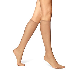 No nonsense Women's Sheer Knee High Value Pack with Comfort Top, Tan Reinforced Toe - 10 Pair Pack, Regular