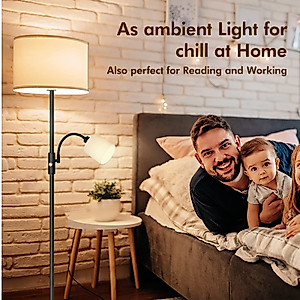 AUQUEE Floor Lamps for Living Room, Standing Tall Lamp with Reading Light, Black Bright Pole Lamp with 12W LED Bulb, 3-way Rotary Switch, Modern Corner Lamp for Bedroom Study Room for Christmas(White)