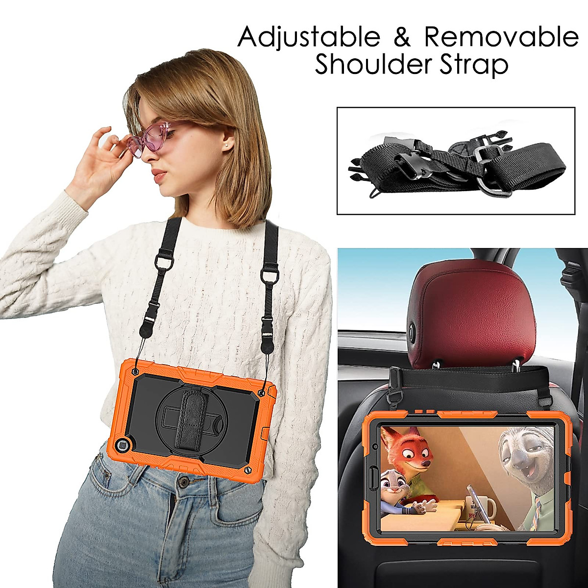 Whmeolyo Samsung Galaxy Tab A7 Lite Case 8.7 (2021),Shockproof Rugged Kids Case with Screen Protector/Pencil Holder/Kickstand [Hand & Shoulder Strap] for Galaxy Tab A7 Lite SM-T220/T225/T227,Orange