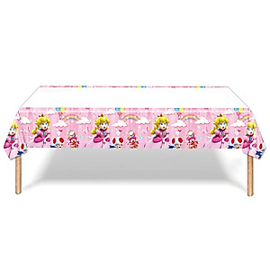 GYSIXGAOSU 2Pack Princess Peach Tablecloth Disposable Tablecover Birthday Party Supplies and Decorations for Kid Boy Baby Shower Rectangle Tables 70"X42",2 Pack