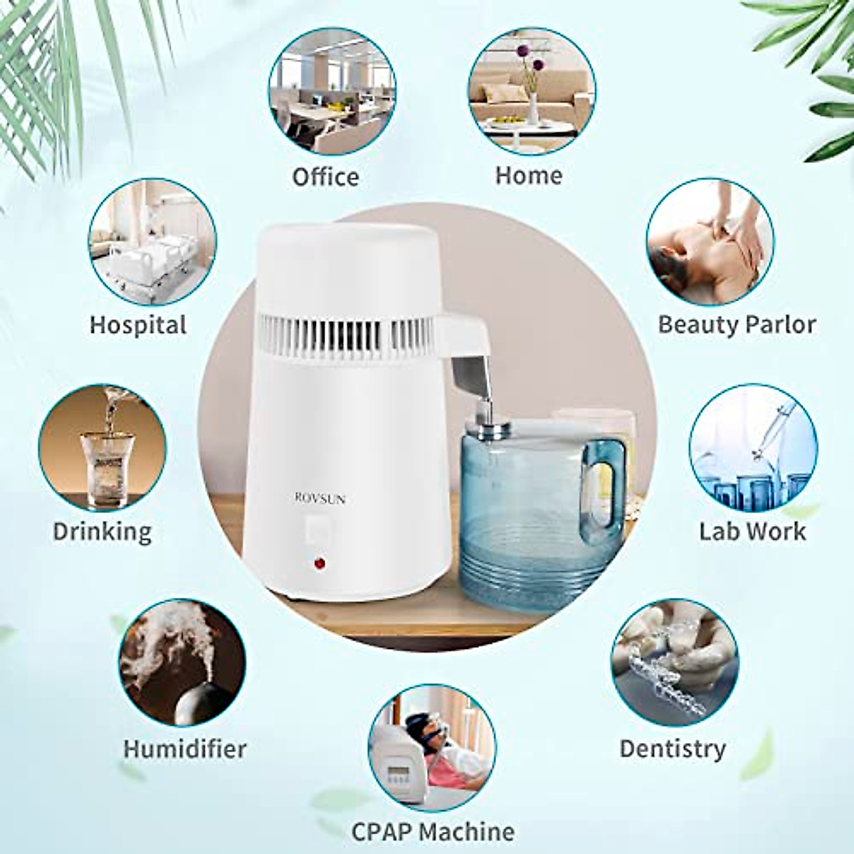 ROVSUN 1.1 Gallon/4L Water Distiller Countertop Distilled Water Machine w/BPA-Free Container & Stainless Steel Interior for Home Use, 750W Distilled Water Maker Purifier, Distilling Pure Water Maker