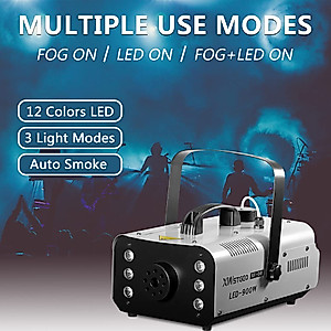 Fog Machine 900 Watt with 6 LED Lights and 2-In-1 Wireless Remote, Professional Stage Smoke Machine for DJ Halloween Parties Wedding