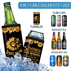 4 in 1 Skinny Can Cooler for Slim Bottle & Hard Seltzer, Dog Mom Gifts for Women, Black Insulated Stainless Steel Tumbler with Lid, Non-slip, Doucle-Walled Vacuum, Leak Proof Cool Drink Holder