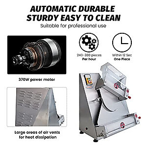 Hakka Pizza Dough Roller Sheeter - Adjustable Thickness and Size, Transparent Covers, 304 Stainless Steel, 370W, 110V