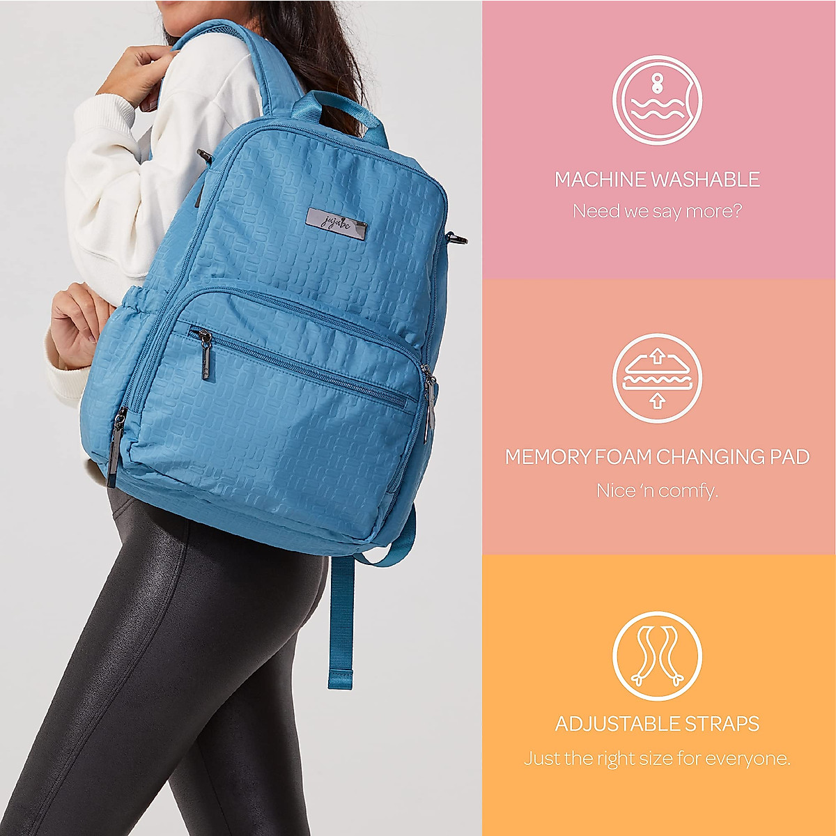 JuJuBe Zealous Diaper Bag Backpack and Fashionable Travel Bag with 9 Pockets