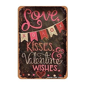 Tarika Kisses Valentine Wishes Vintage Look Tin 8X12 Inch Decoration Crafts Sign for Home Kitchen Bathroom Farm Garden Garage Funny Wall Decor