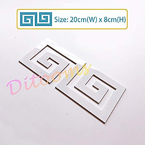 Acrylic Mirror Wall Stickers Geometric Greek Key Pattern Acrylic Plastic Mirror DIY Wall Art Decor,5pcs White (White)