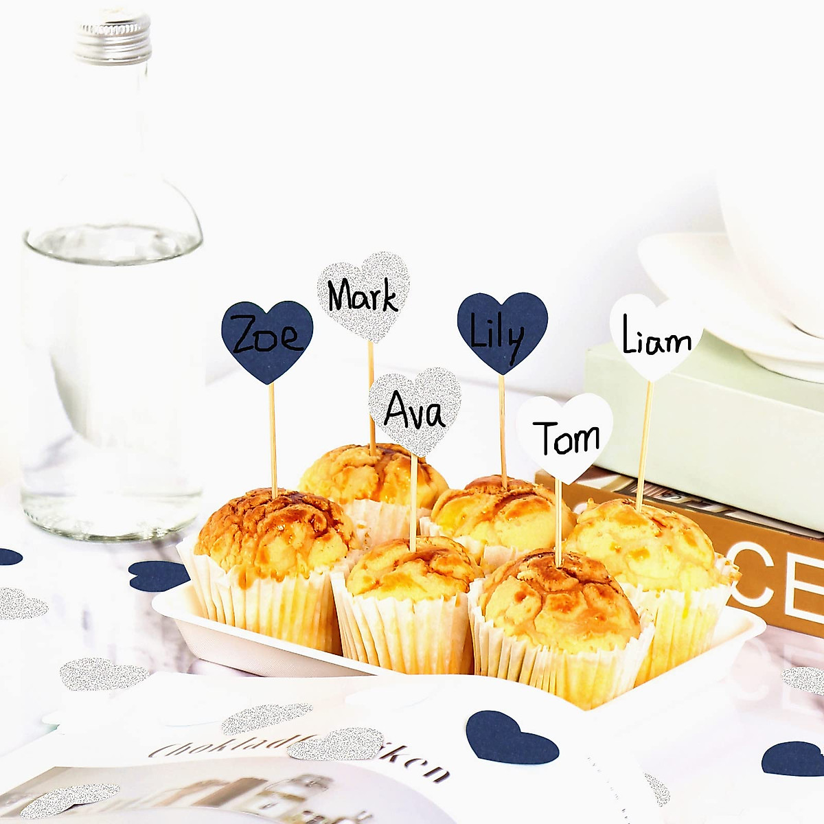 Navy-Blue White-Silver Heart Party-Decorations Confetti - 300pcs Graduation 2022 Valentines Day Table Glitter Confetti Mothers Fathers Day Wedding Engagement Birthday paper Decor Panduola