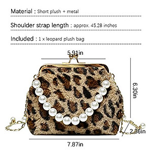 PRACMANU Winter Women Leopard Plush Bag with Detachable Metal & Beaded Chains Girls Clutch Handbag Purse Female Shoulder Crossbody Bag