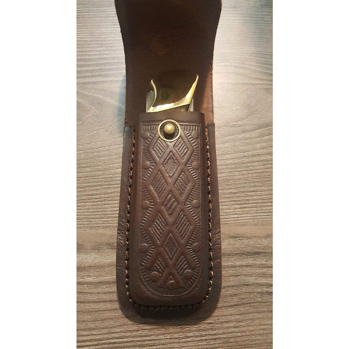 Brown Textured Leather Knife Sheath - Holds a Buck 110. 5" Case. Antique Snap
