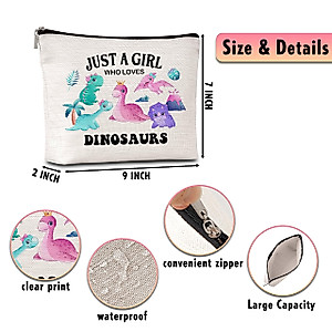 Cute Dinosaur Gifts Makeup Bag, Funny Dinosaur Gifts for Girls Women, Just A Girl Who Loves Dinosaurs, Birthday Christmas Gift for Her Bestie Friends Daughter Sister Animal Lover-A04