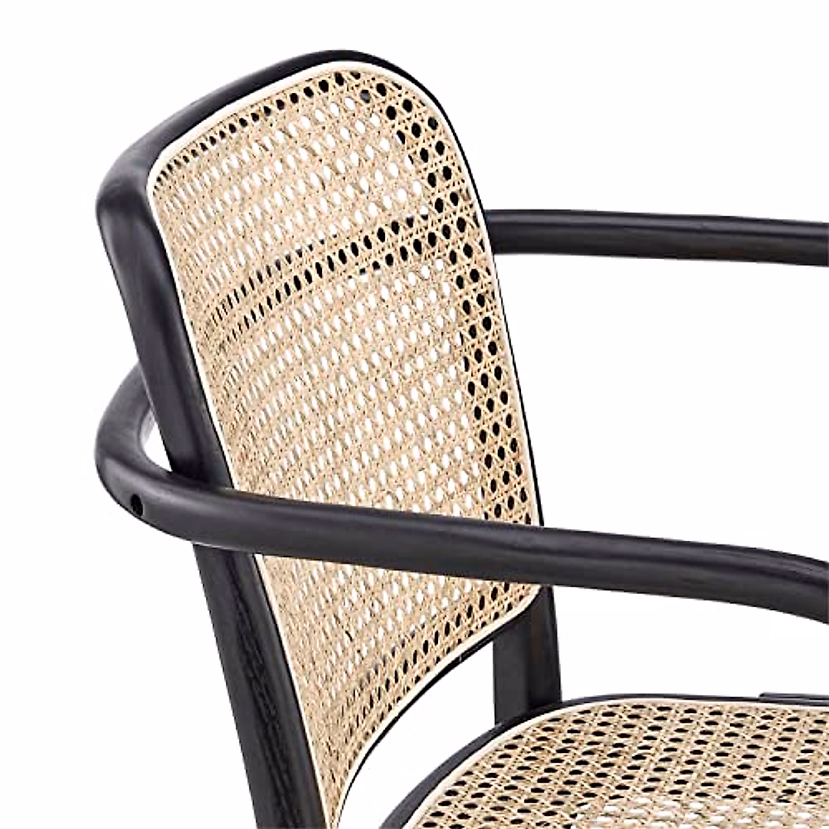 Modway Winona Elm Wood Dining Chair with Cane Rattan Seat in Black 21 x 22.5 x 32